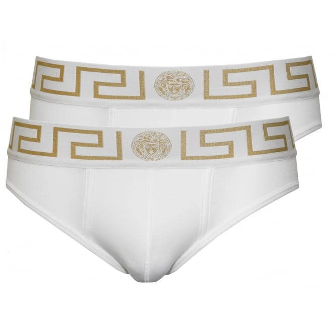 Versace Men's 2-Pack Greca Border Low-Rise Briefs, White