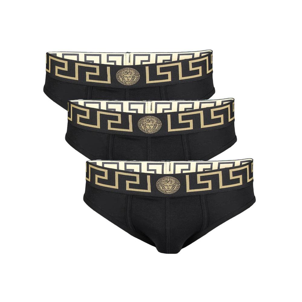 Versace Men's 3-Pack Greca Border Briefs, Black