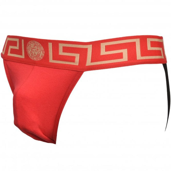 Versace Men's Greca Border Jockstrap, Red