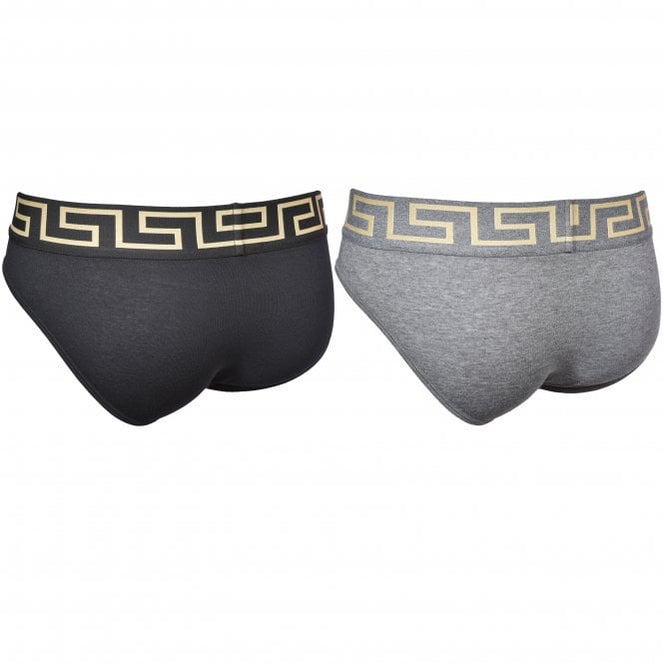 Versace Men's 2-Pack Greca Border Low-Rise Briefs, Black/Grey
