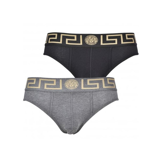 Versace Men's 2-Pack Greca Border Low-Rise Briefs, Black/Grey