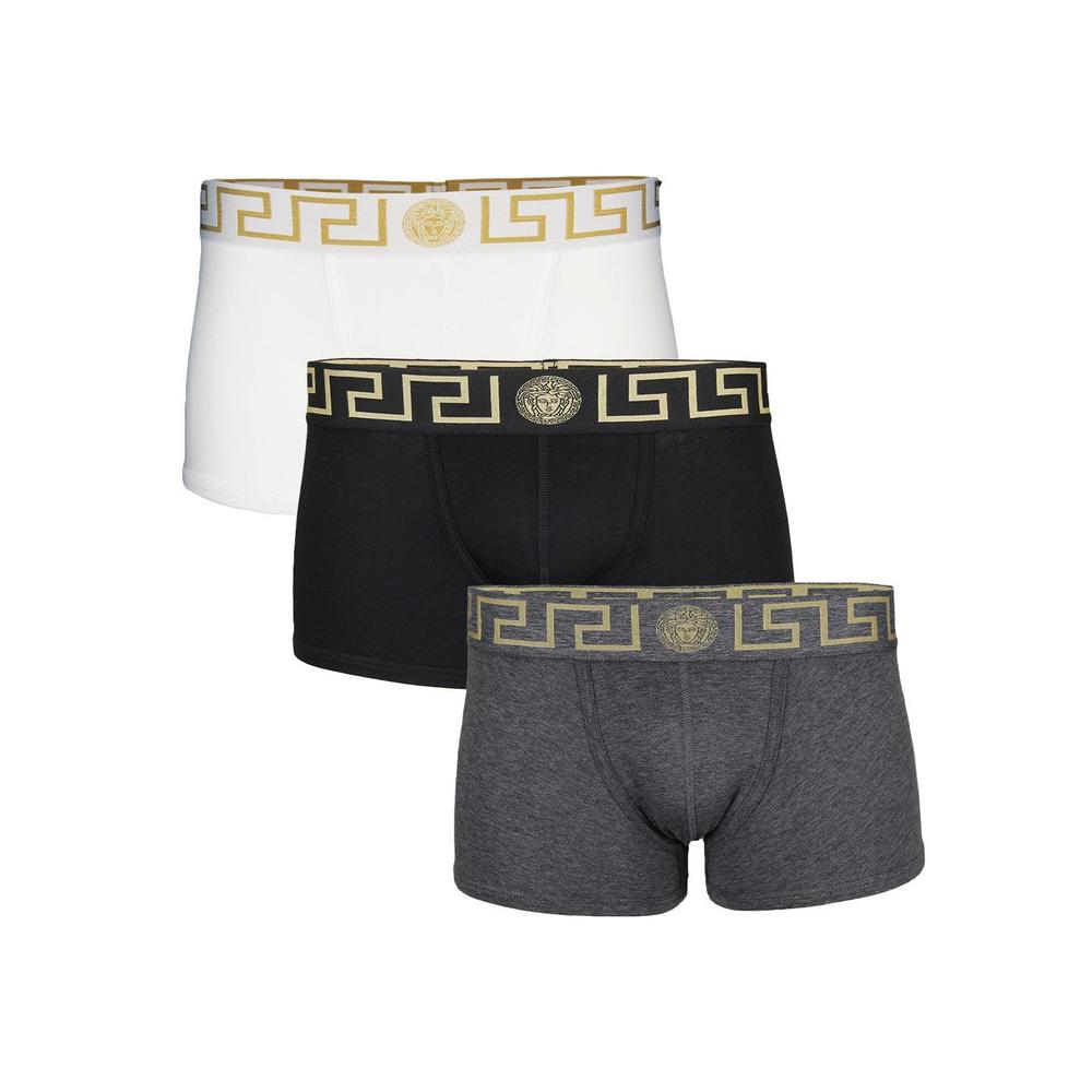 Versace Men's 3-Pack Greca Border Boxer Trunks, Black/White/Grey