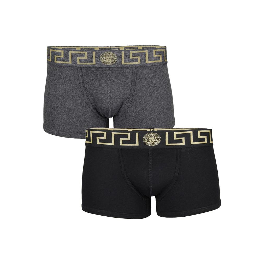 Versace Men's 2-Pack Greca Border Boxer Trunks, Black/Grey