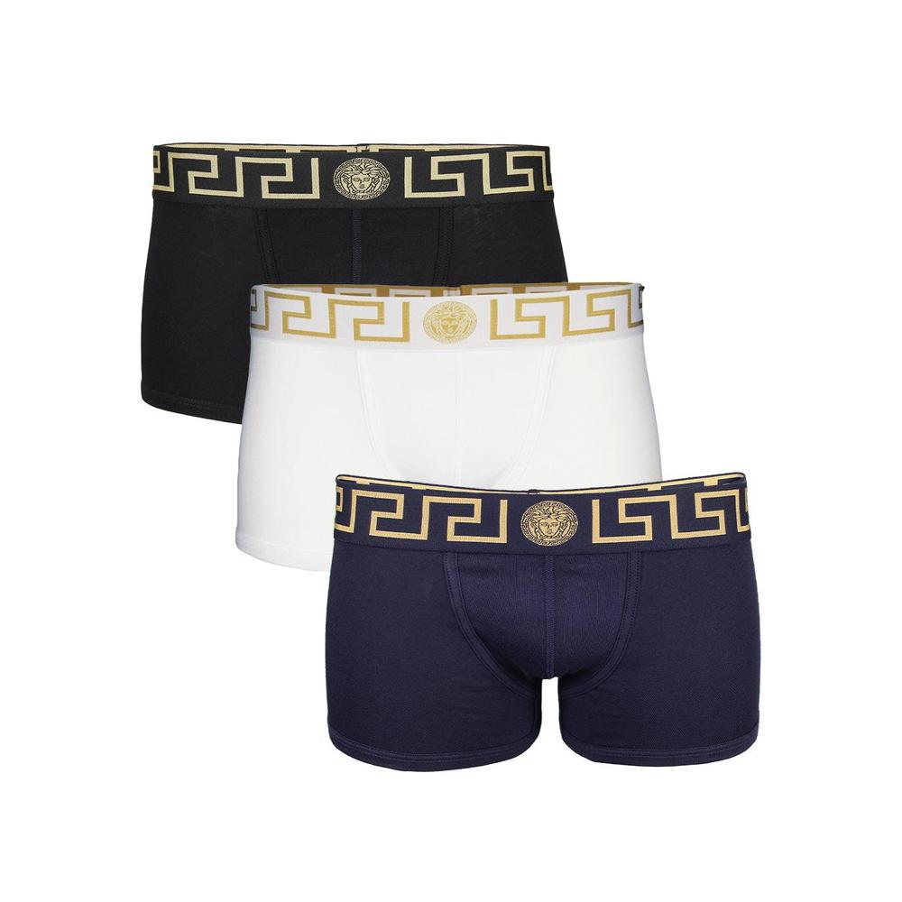 Versace Men's 3-Pack Greca Border Boxer Trunks, Black/White/Navy