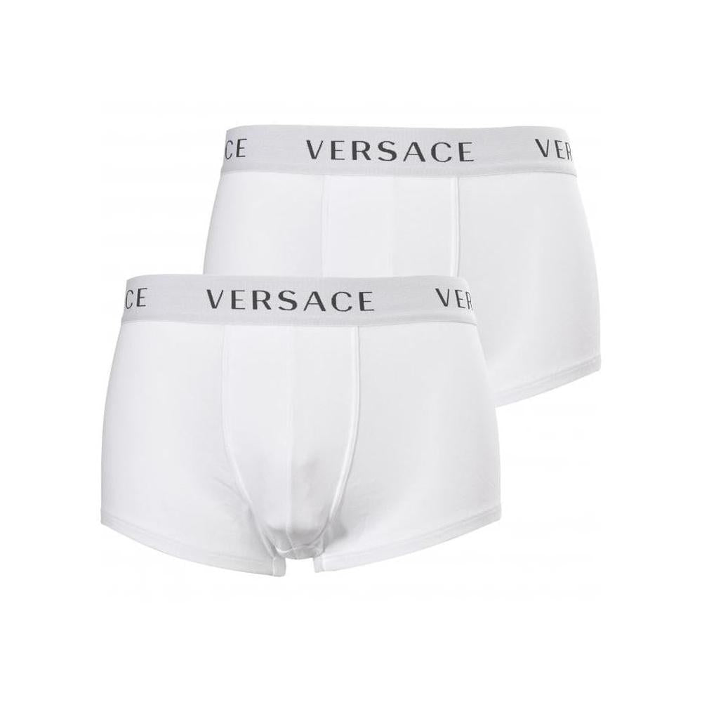 Versace Men's 2-Pack Classic Logo Low-Rise Boxer Trunks, White
