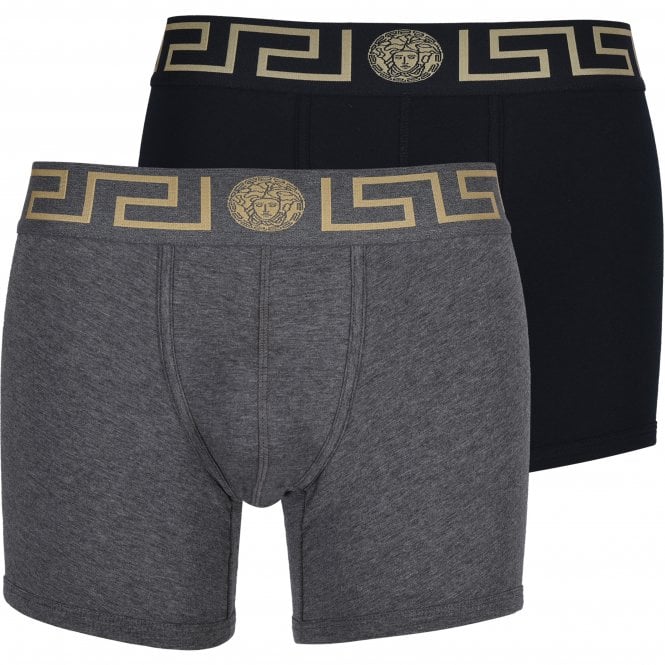 Versace Men's 2-Pack Greca Border Boxer Briefs, Black/Grey