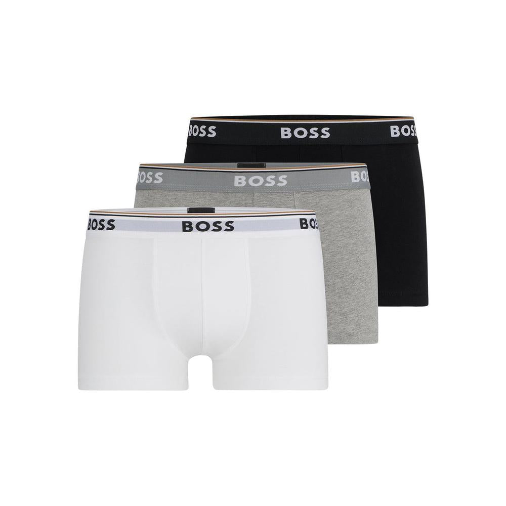 BOSS Men's 3-Pack Power Logo Boxer Trunks, Black/White/Grey