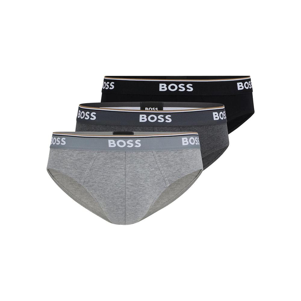 BOSS Men's 3-Pack Power Logo Briefs, Grey Combination