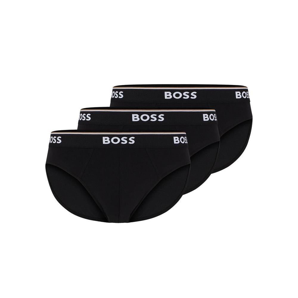 BOSS Men's 3-Pack Power Logo Briefs, Black