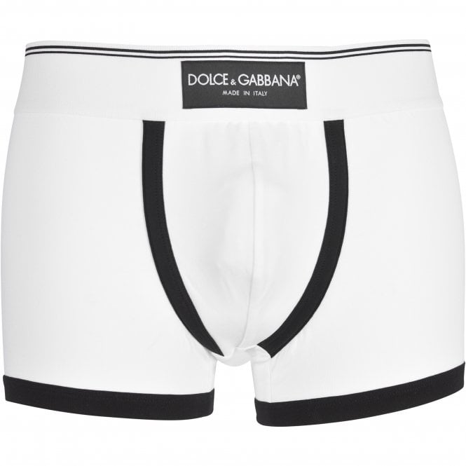 Dolce & Gabbana Men's Made In Italy Label Contrast Boxer Trunk, White