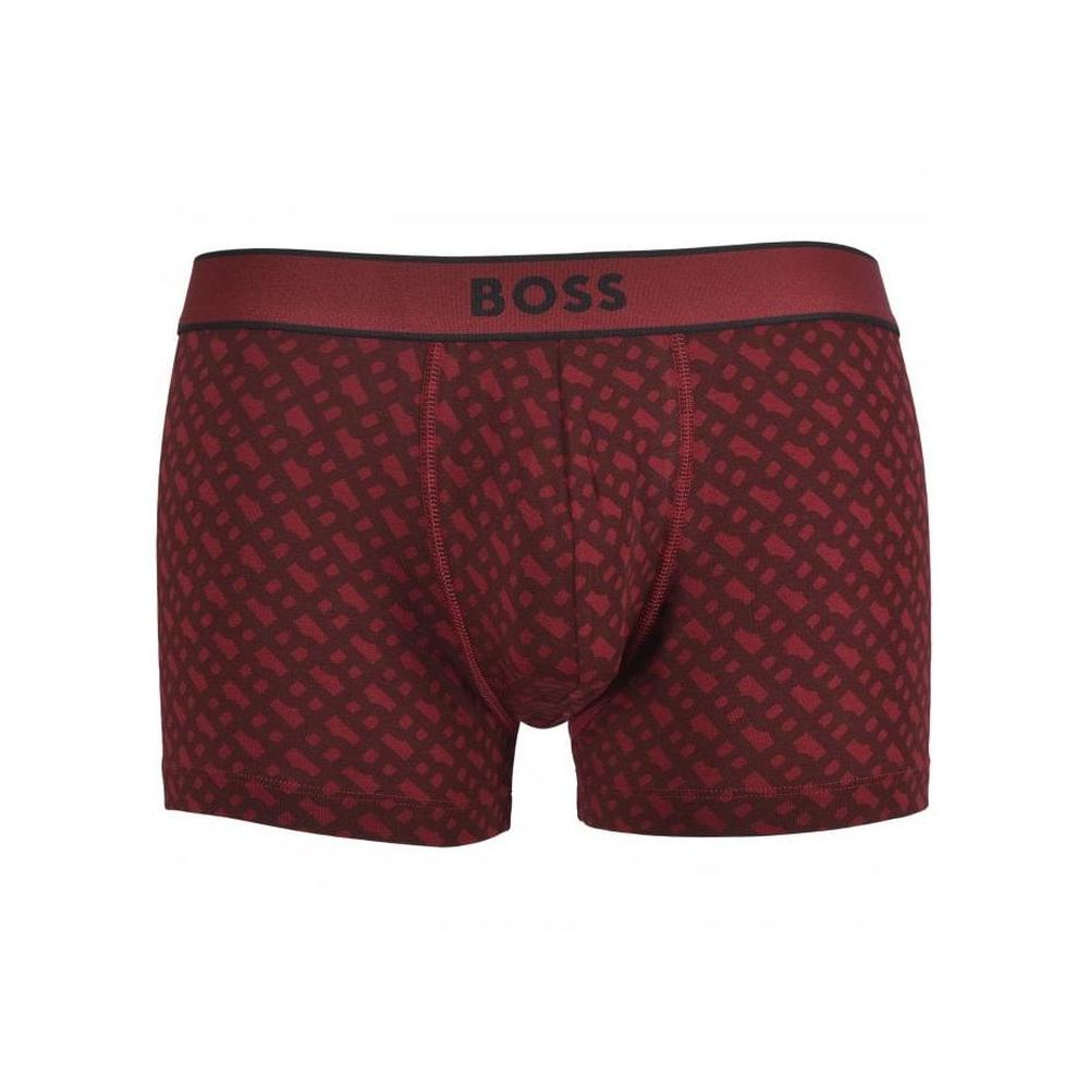 BOSS Men's B-Grid Print Boxer Trunk, Burgundy
