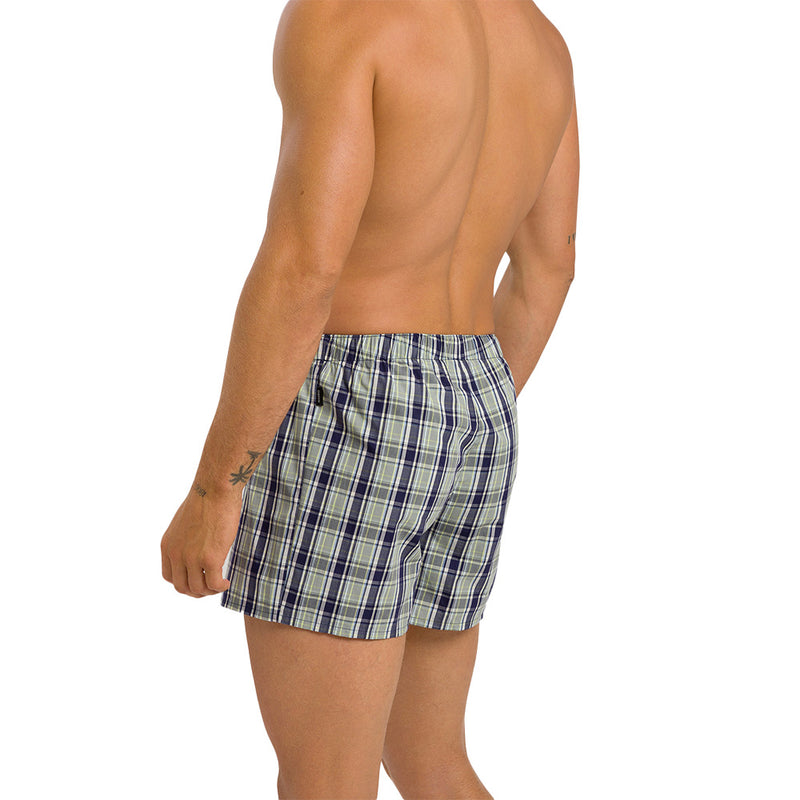 Hanro Fancy Woven Boxer Shorts, Green Check | UNDERU