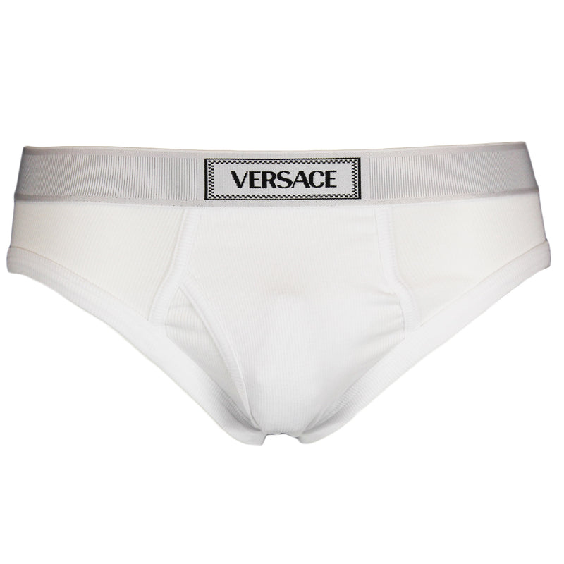 Versace Men's 90s Versace Logo Briefs, White