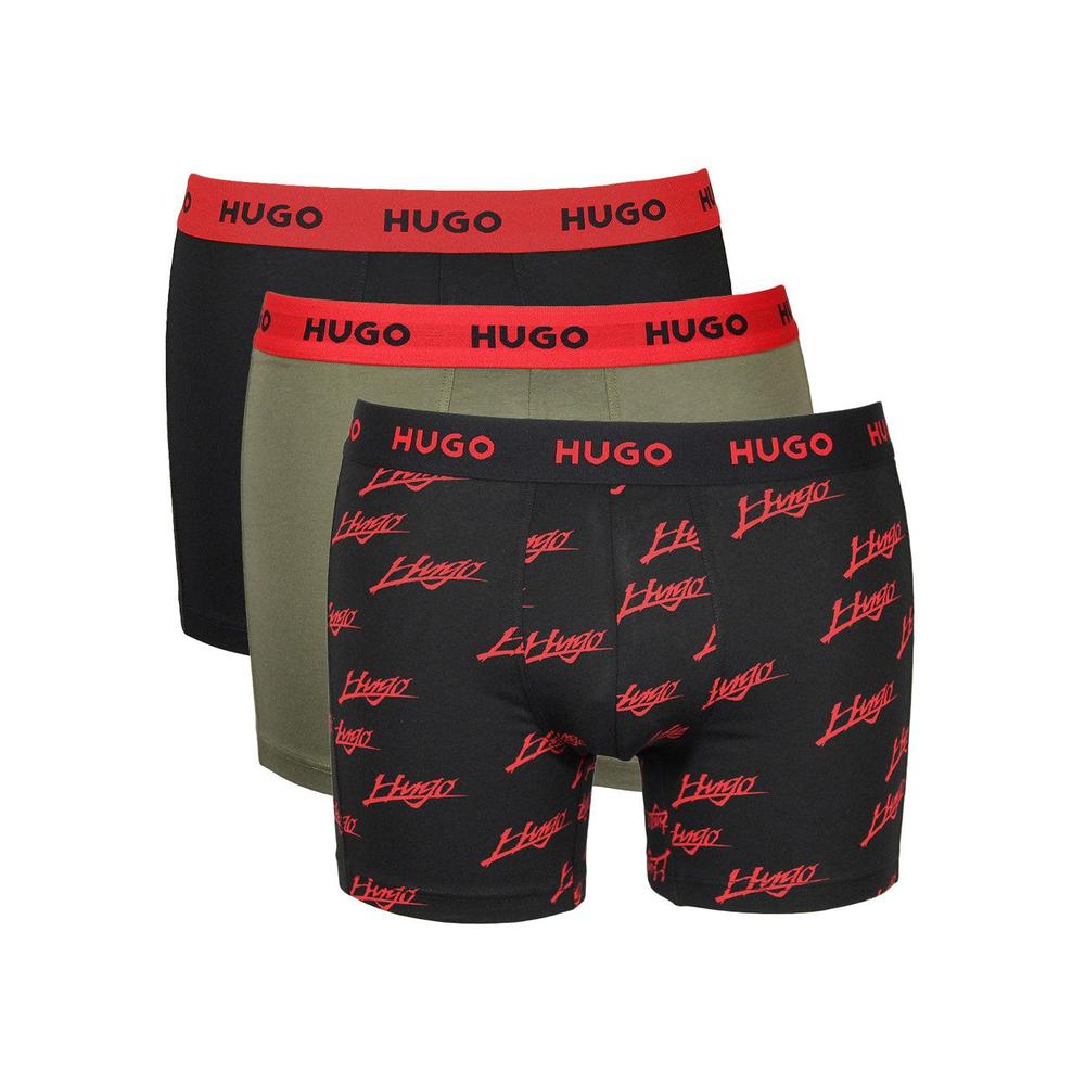 HUGO Men's 3-Pack Logo Print & Solid Boxer Briefs, Black/Khaki