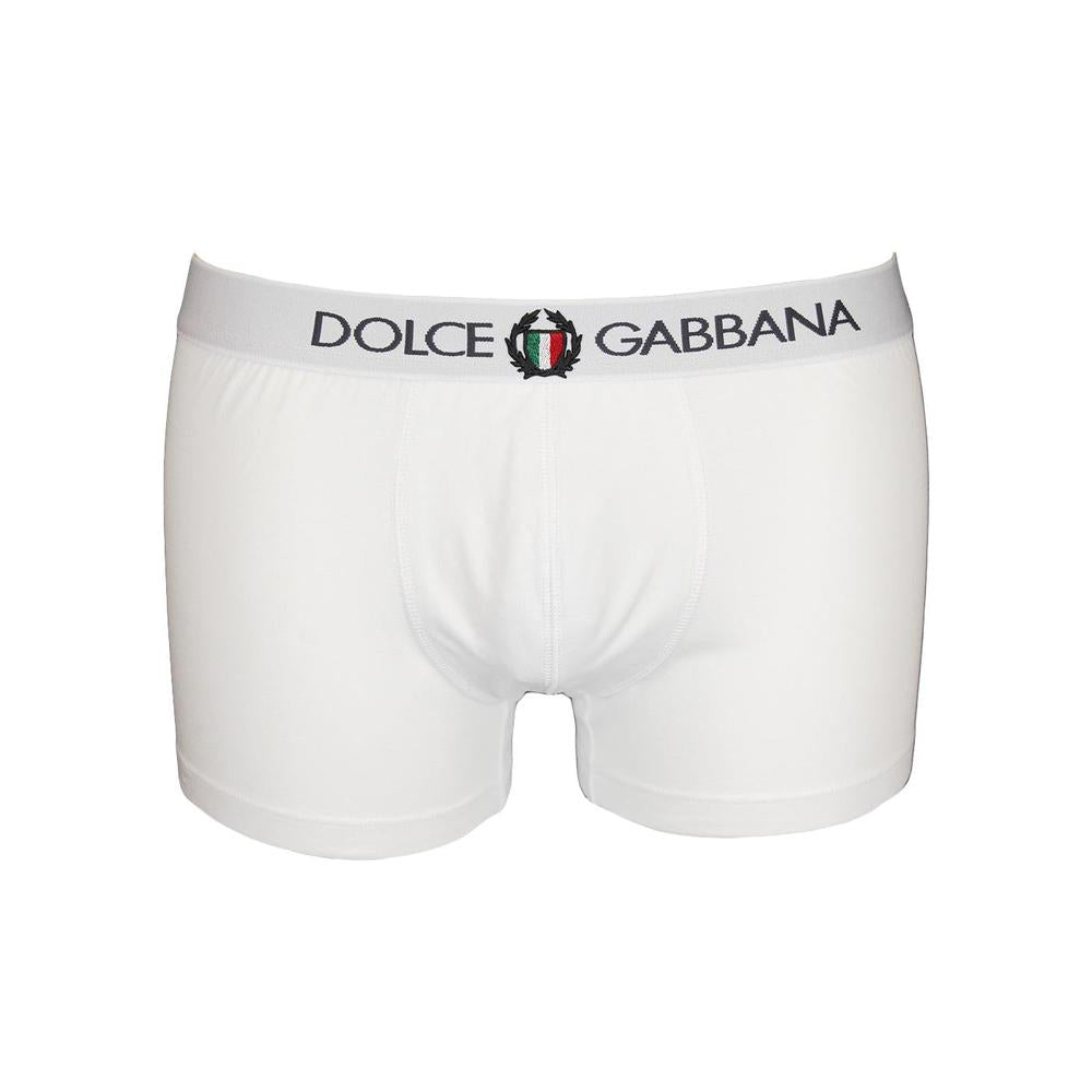 Dolce & Gabbana Men's Stretch Boxer Trunks with Crest, White