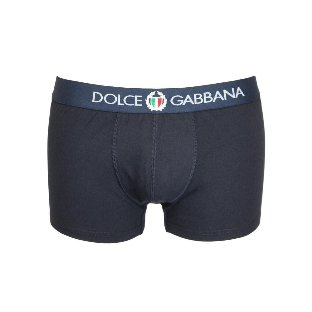 Dolce & Gabbana Men's Two-Way Stretch Boxer Trunks with Crest, Navy