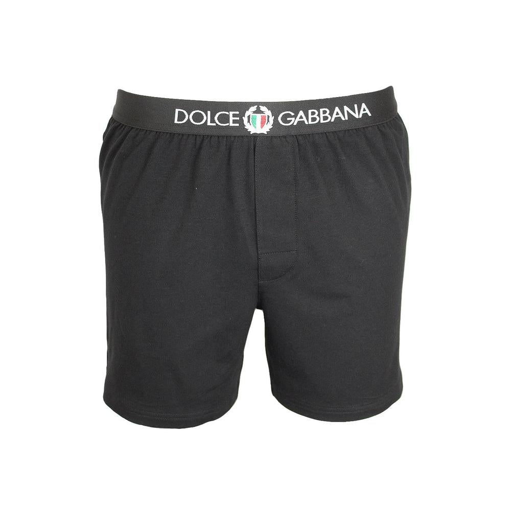 Dolce & Gabbana Regular Cotton Stretch Boxer Shorts with Crest, Black