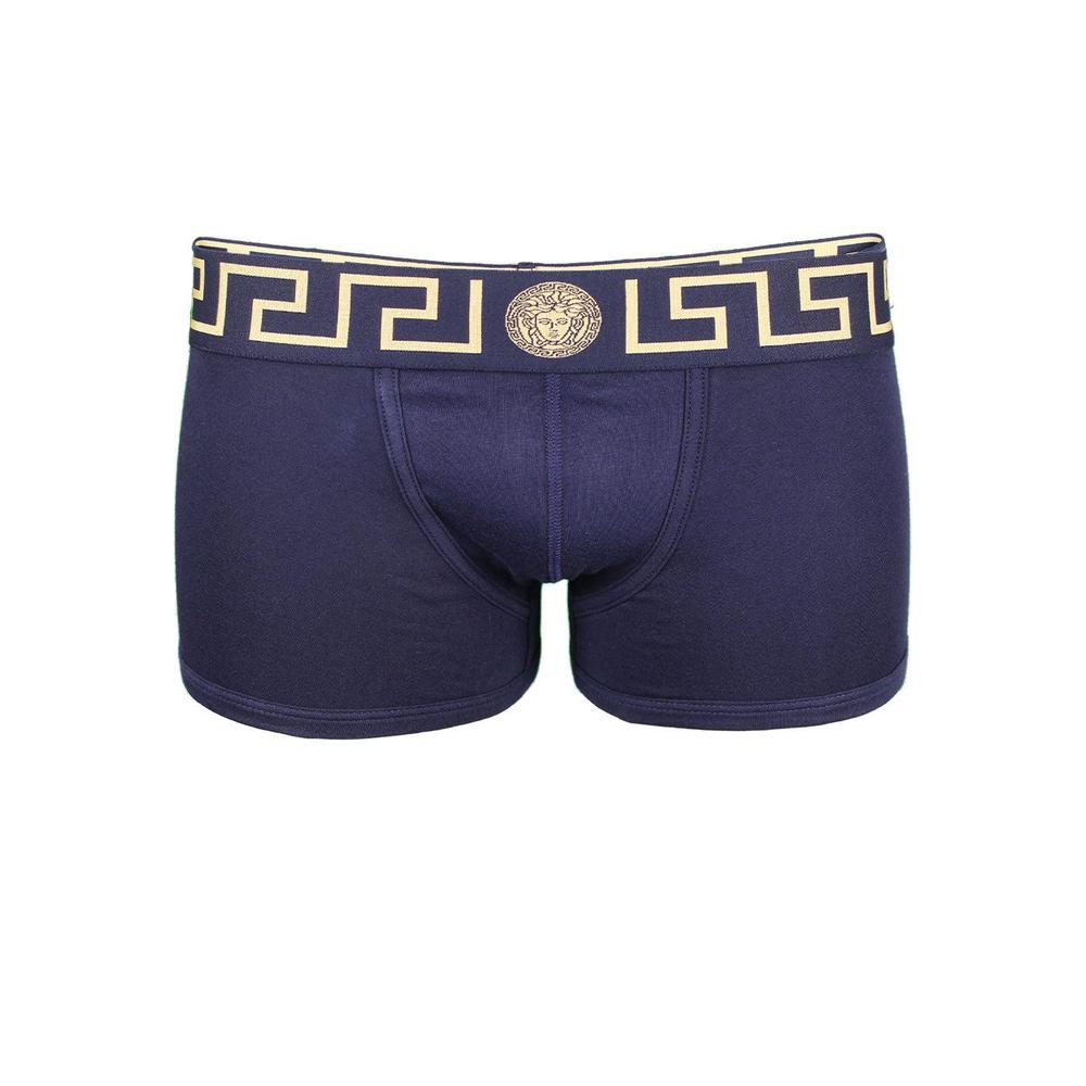 Versace Men's Greca Border Low Rise Boxer Trunks, Blue/Gold