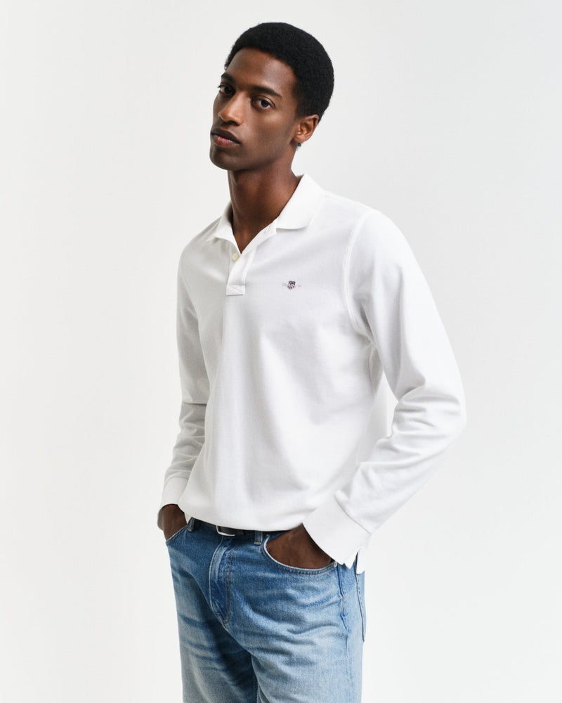 GANT Reg Shield Long-Sleeve Pique Rugger Top, White
