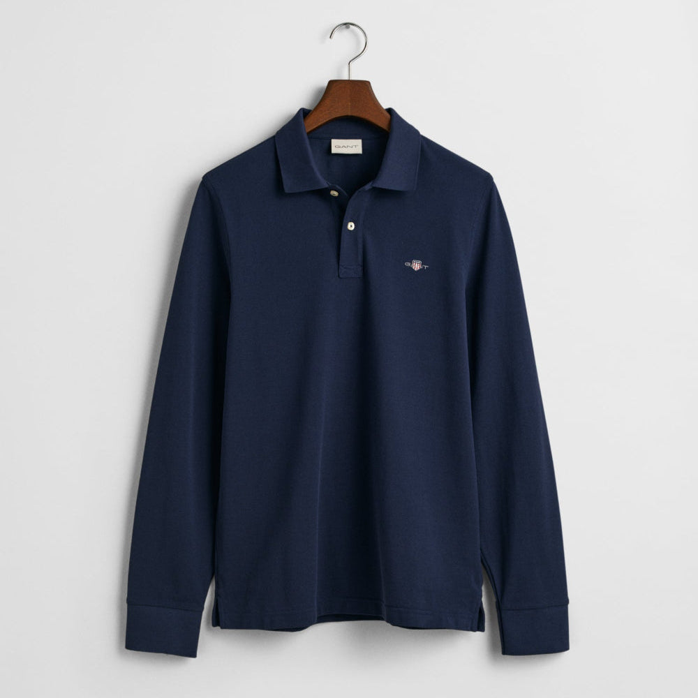 GANT Reg Shield Long-Sleeve Pique Rugger Top, Evening Blue
