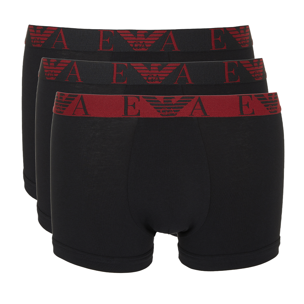 Emporio Armani 3-Pack Boxer Trunks, Black/Red