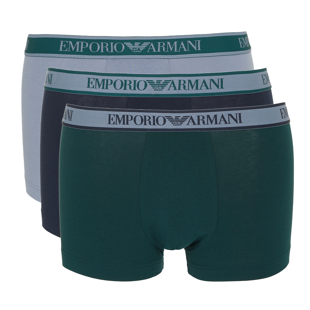 Emporio Armani 3-Pack Boxer Trunks, Blue/Stone/Pine