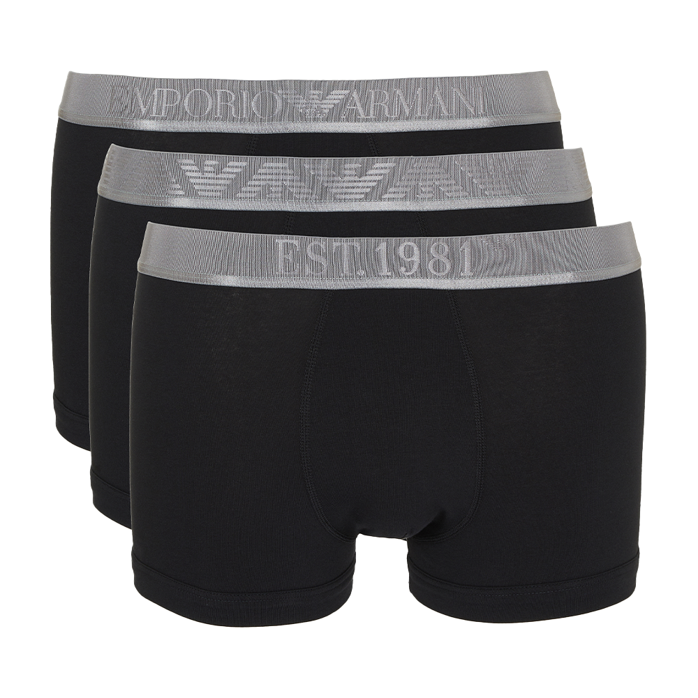 Emporio Armani 3-Pack Boxer Trunks, Black