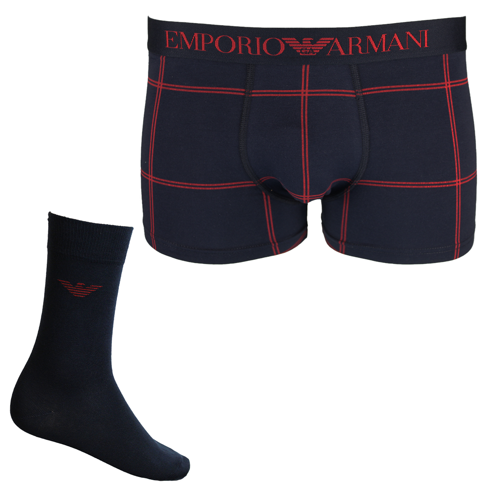 Emporio Armani Men's Underwear Set, Rhubarb Check/Armani Blue