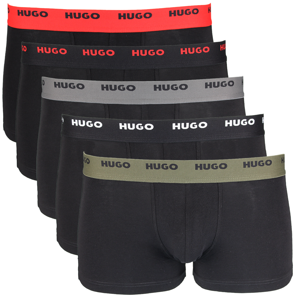 HUGO 5-Pack Stretch-Cotton Boxer Trunks With Logo Waistband, Black