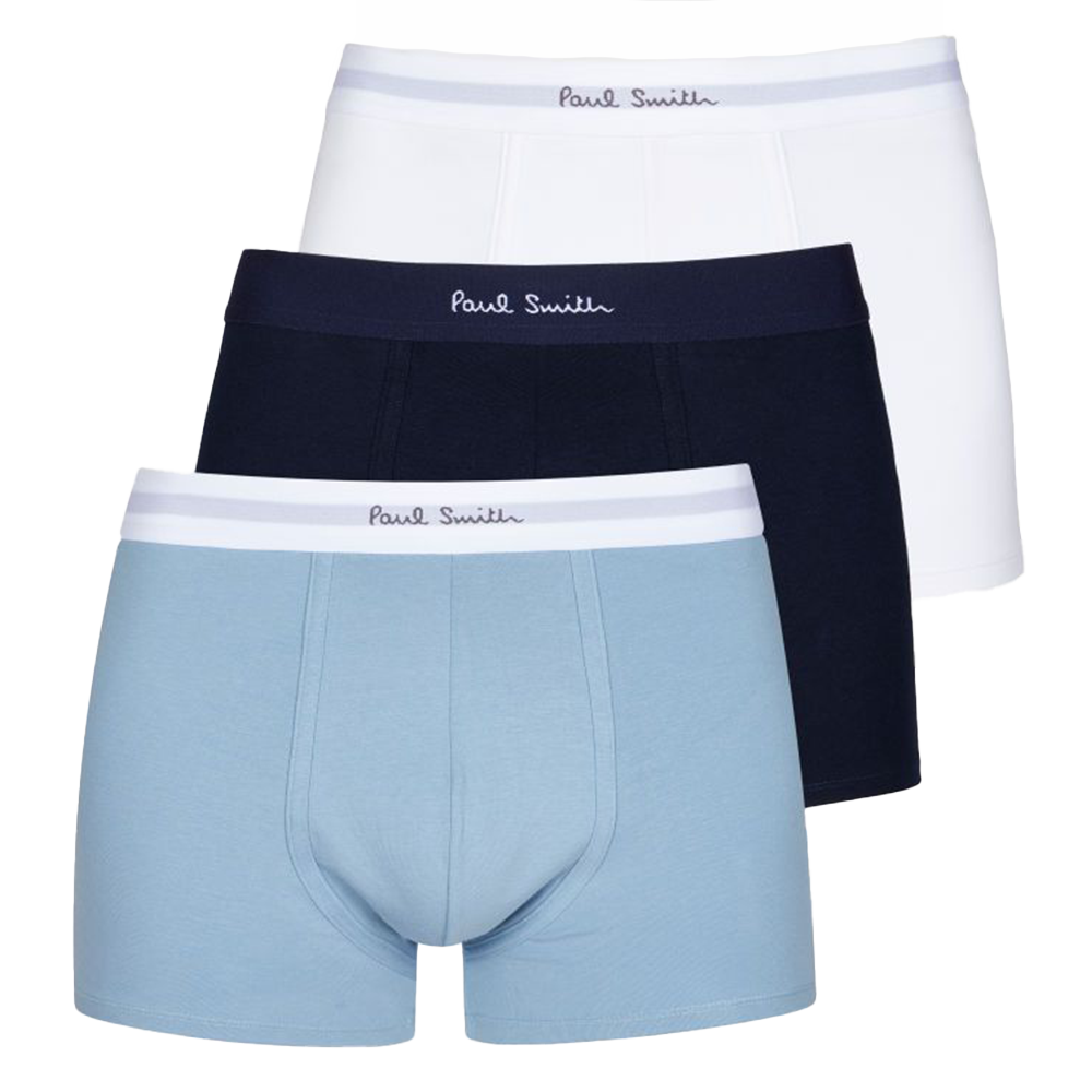 Paul Smith 3-Pack White Band Boxer Trunks, Black/White/Blue