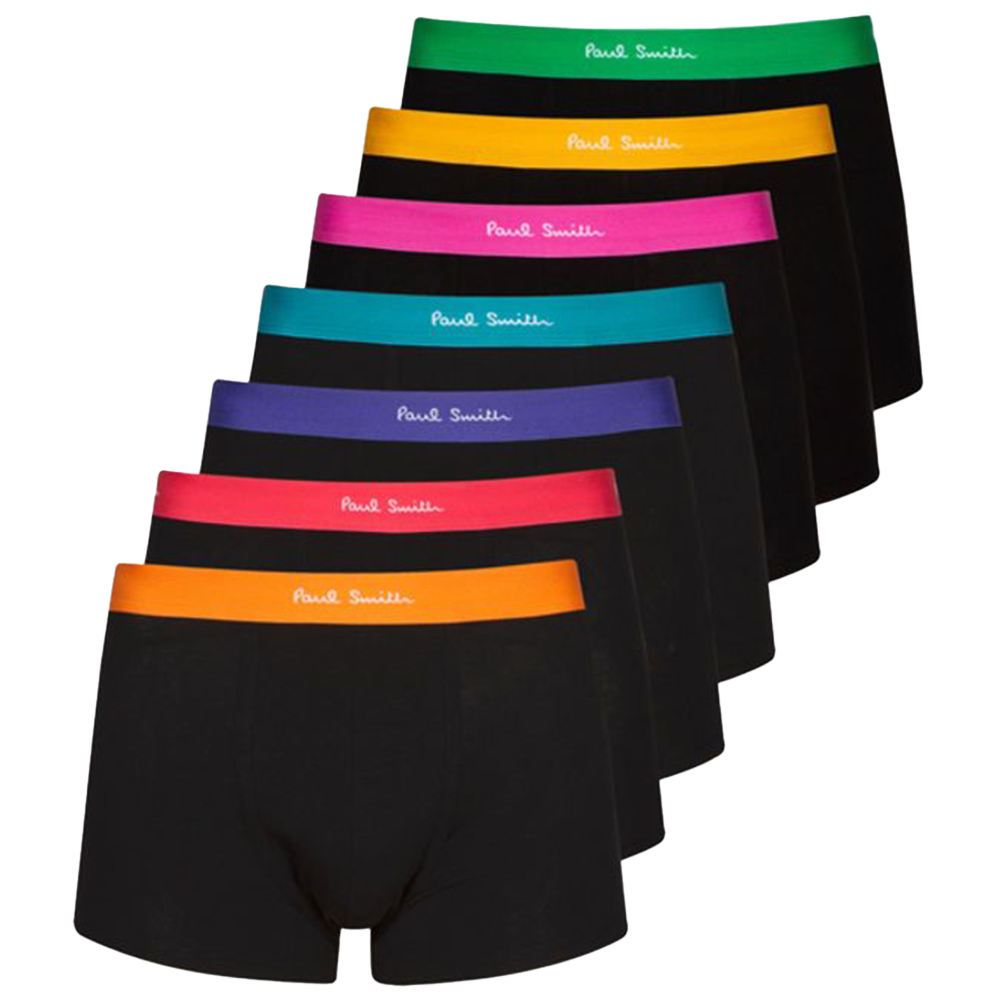Paul Smith 7-Pack Men's Trunks, Black with Coloured Waistbands