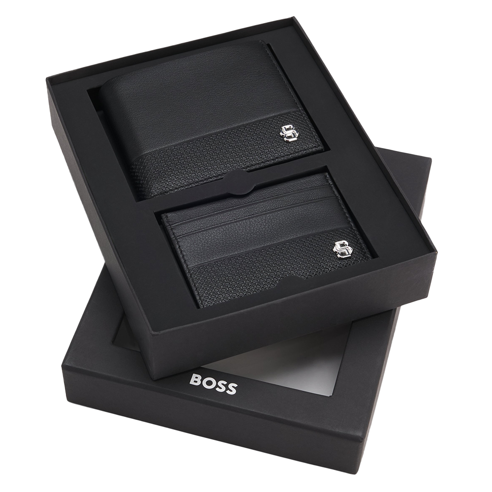 BOSS Leather Wallet and Cardcase Gift Set, Black