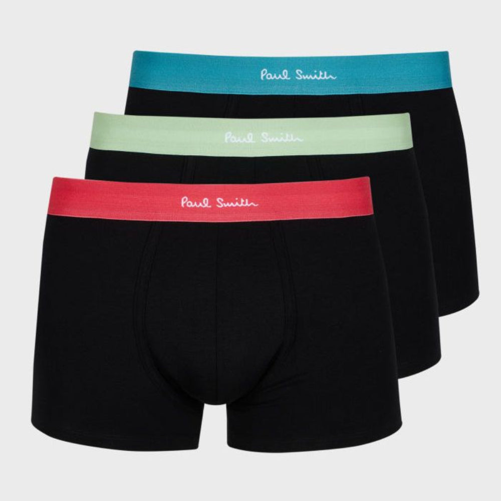 Paul Smith Men's 3-Pack Bright Band Boxer Trunks, Black