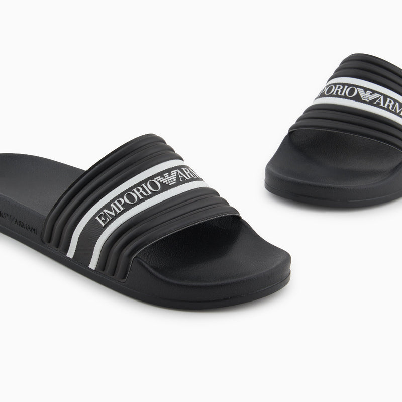 Emporio Armani Men's Logo Tape Sliders, Black