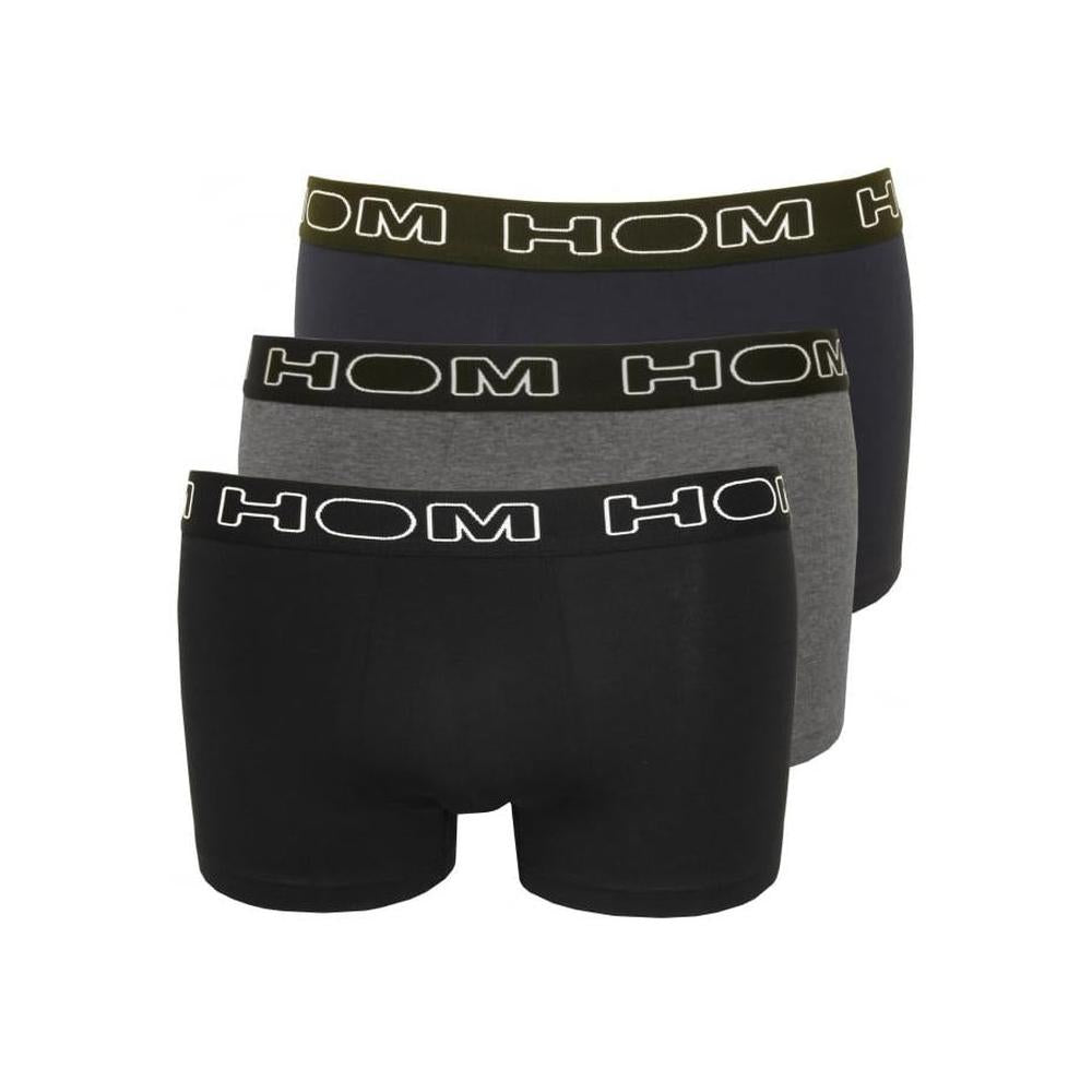 HOM Men's Boxerlines 3-Pack Basic Boxer Trunks, Black/Navy/Grey