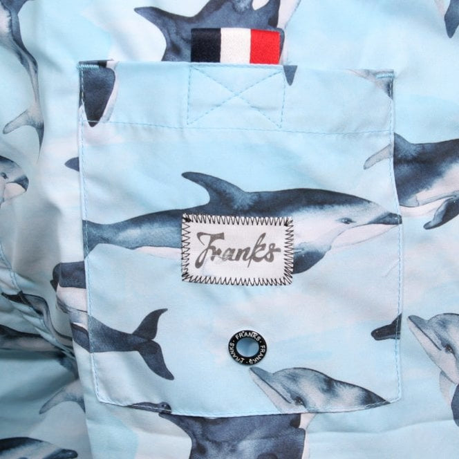 Franks Flipper Print Swim Shorts, Sky Blue | Franks swimwear | UnderU