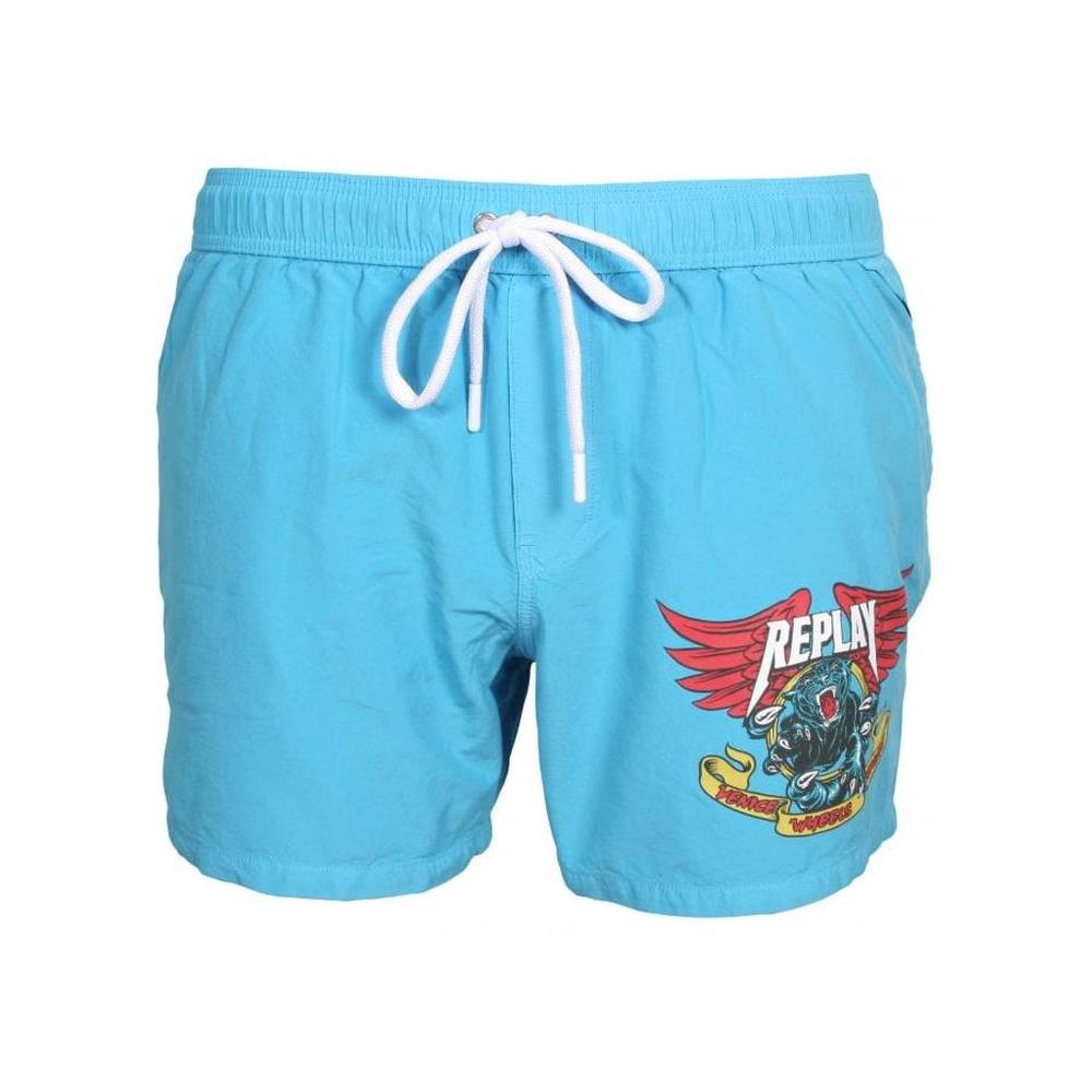 Replay Men's Luxe Tiger Print Swim Shorts, Sky Blue