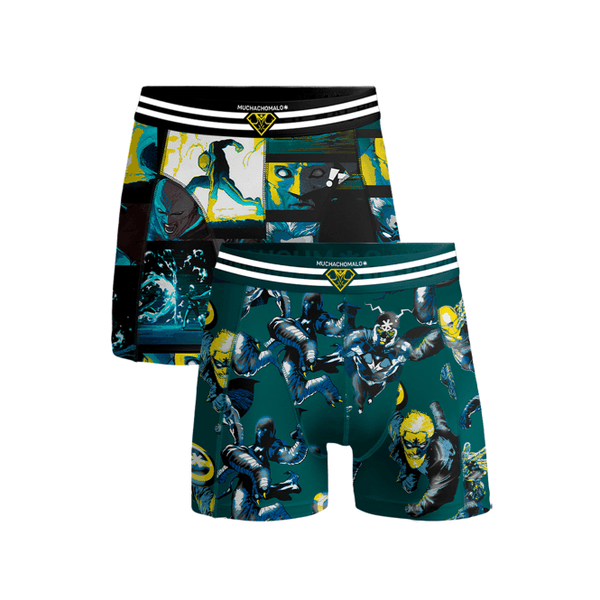 Muchachomalo Boy's 2-Pack Comic Strip Boxer Briefs, Green/Black