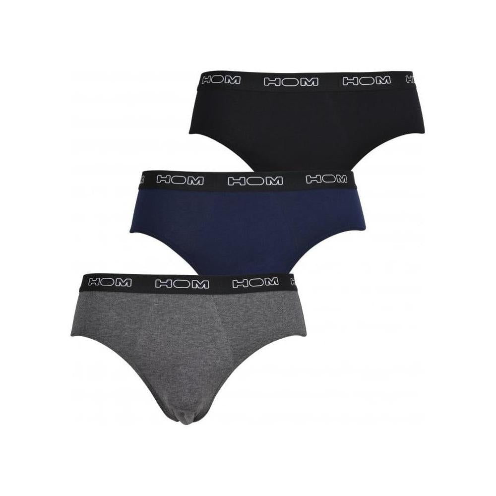 HOM Men's Boxerlines 3-Pack Basic Briefs, Black/Navy/Grey