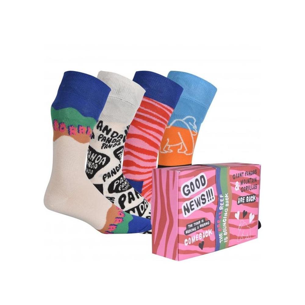 Happy Socks Men's 4-Pack WWF Socks Gift Box, White/Pink/Black/multi