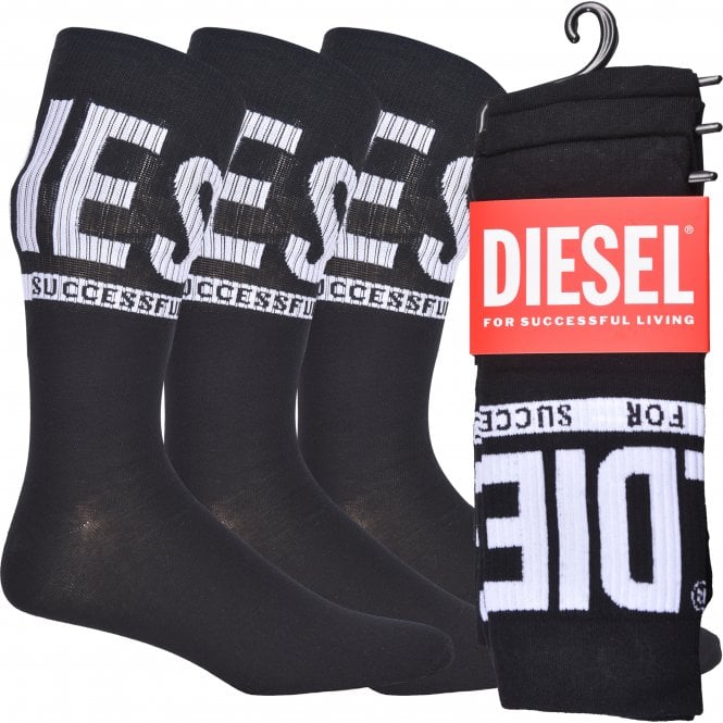Diesel 3-Pack Logo Sports Socks, Black | Diesel sport socks | UnderU