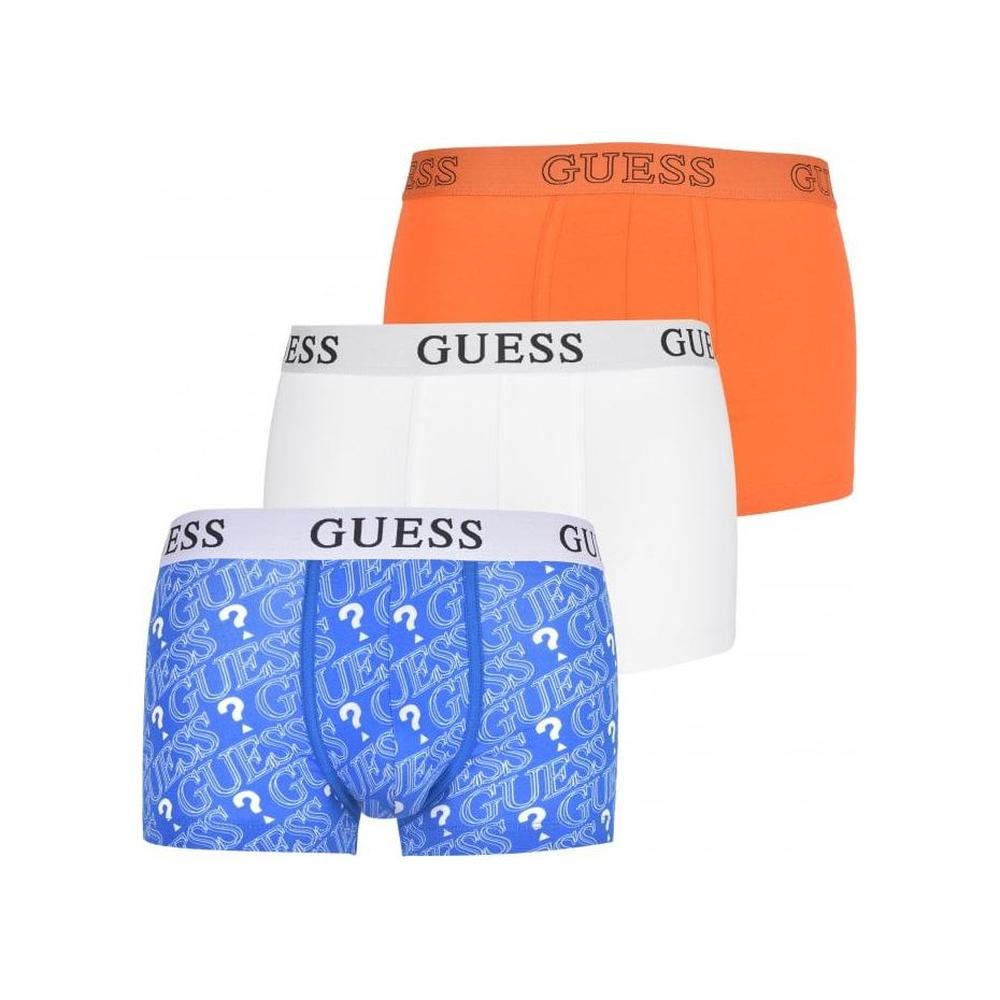 Guess Men's 3-Pack Question Marks Boxer Trunks, Blue/White/Orange