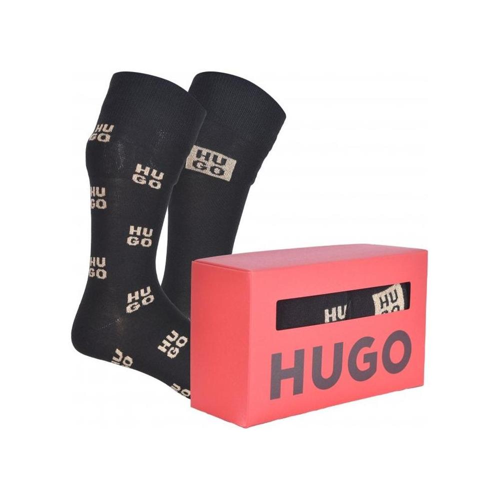 HUGO Men's 2-Pack Lurex Mixed Logo Socks Gift Set, Black/gold