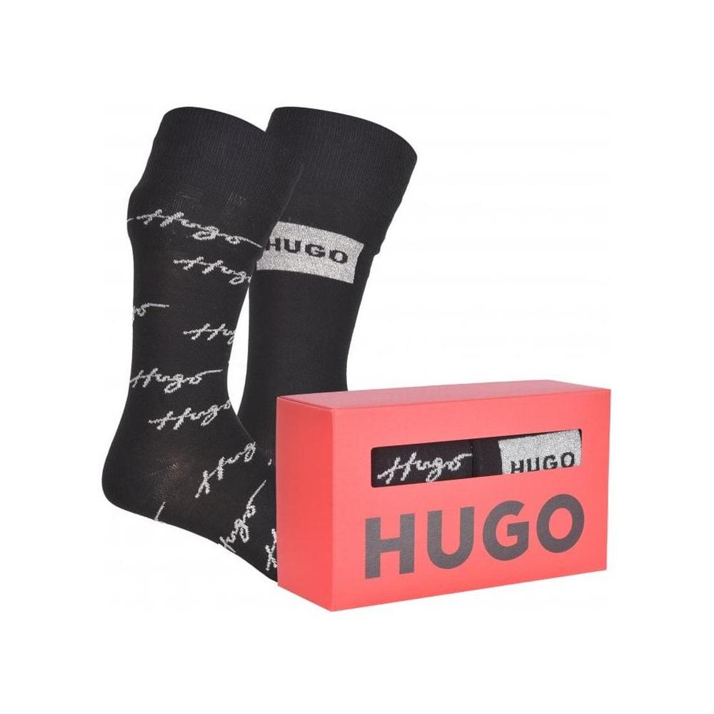 HUGO Men's 2-Pack Lurex Mixed Logo Socks Gift Set, Black/silver